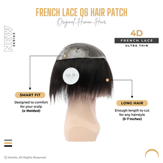 Artello FRENCH LACE Q6 Hair Patch for Men, 4D French Lace, 100% Remy ...