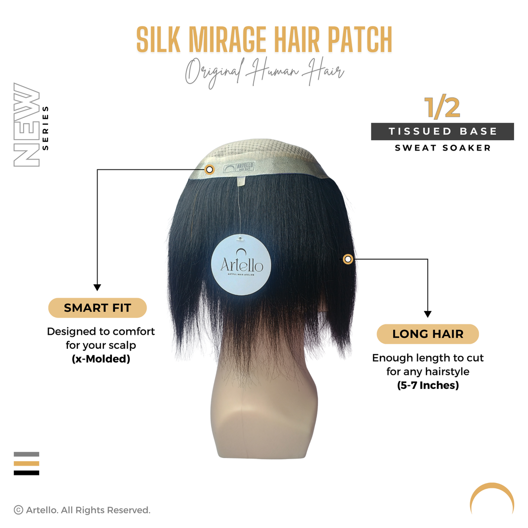 Artello MONOFILAMENT Smart Hair Patch for Men, Soft Hair Wig in 100% ...