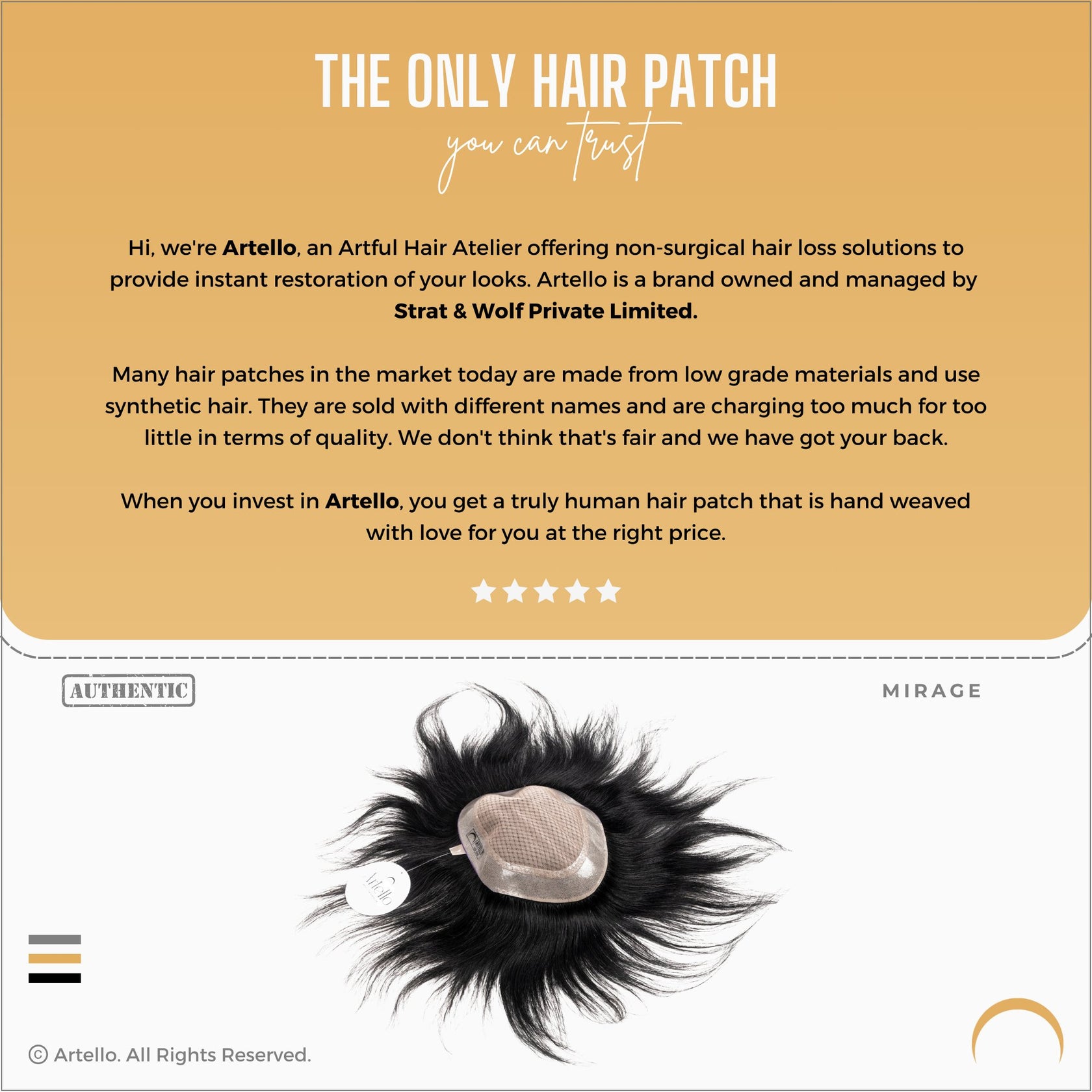 Luxury Range Hair Patches for Men | 100% Real Human Hair Wigs | Artello