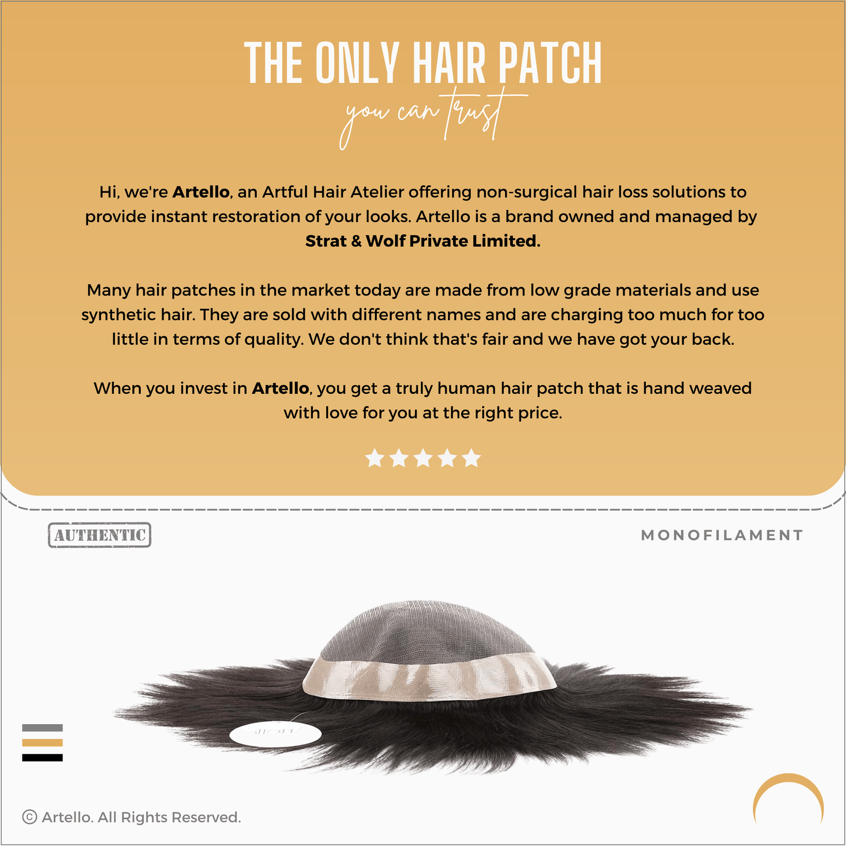 Artello MONOFILAMENT Hair Patch for Men | 100% Natural Human Hair Wig