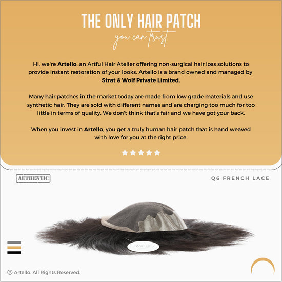 Artello FRENCH LACE Q6 Hair Patch for Men, 4D French Lace, 100% Remy ...